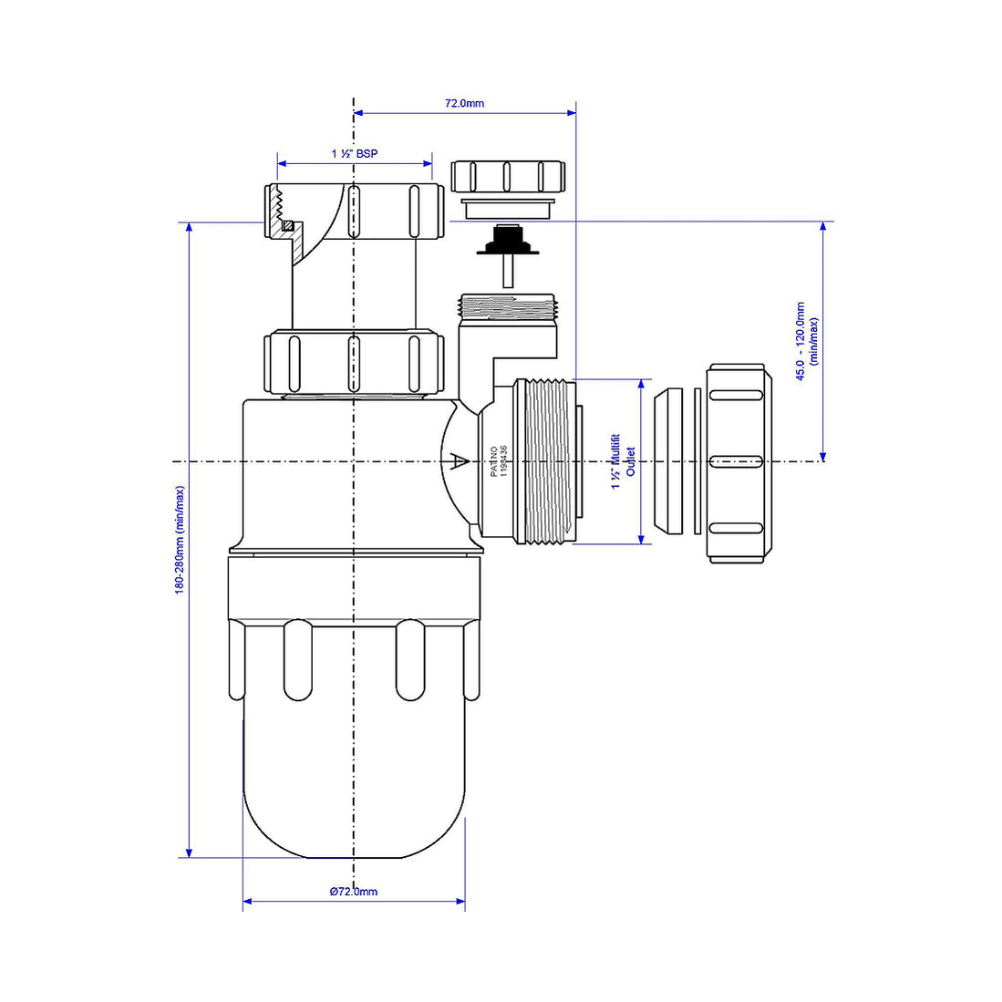 McAlpine 38mm Anti-Syphon Adjustable Inlet Bottle Trap - C10AV — The ...